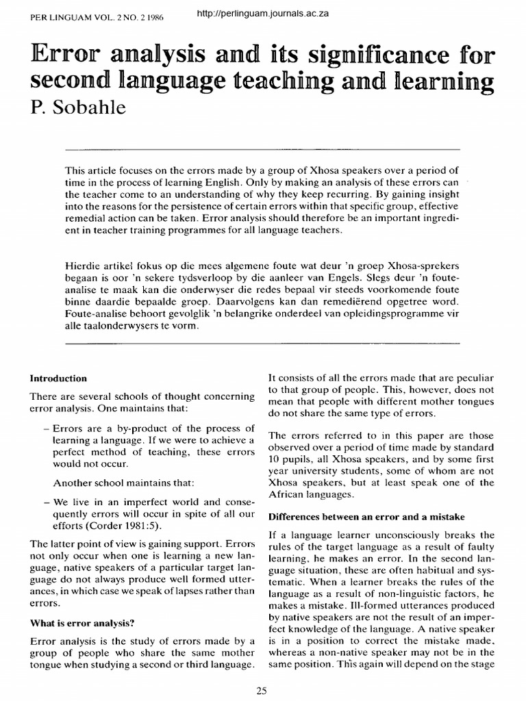 Error Analysis and Its Significance For Second Language Teaching and Learning | PDF | Second ...