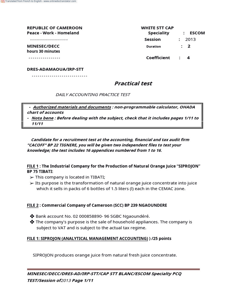 Practical Test: Peace - Work - Homeland | PDF