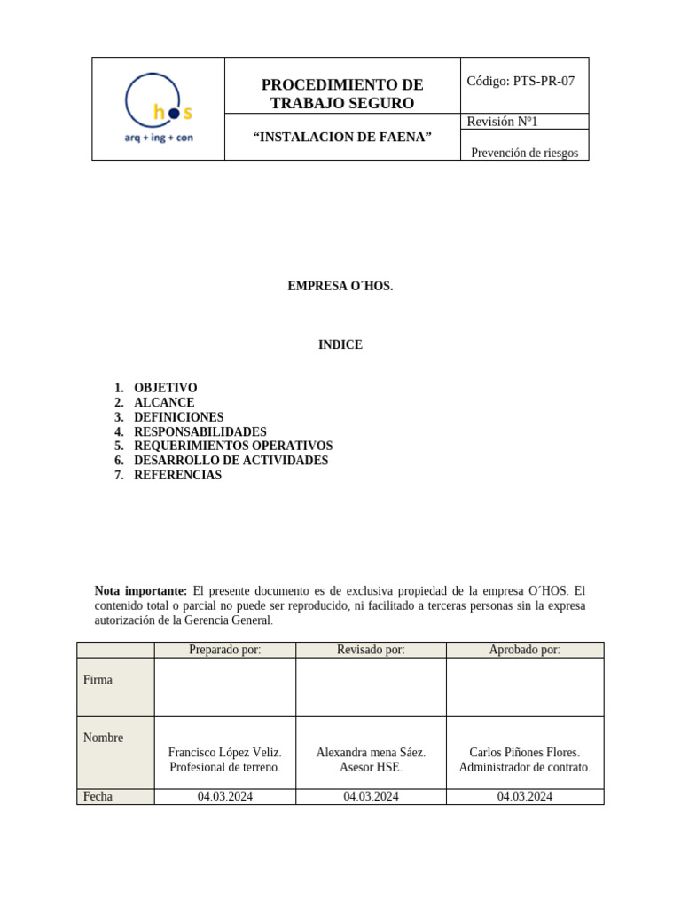 PTS-PR-07 Instalacion de Faena | PDF | Residuos | Agua