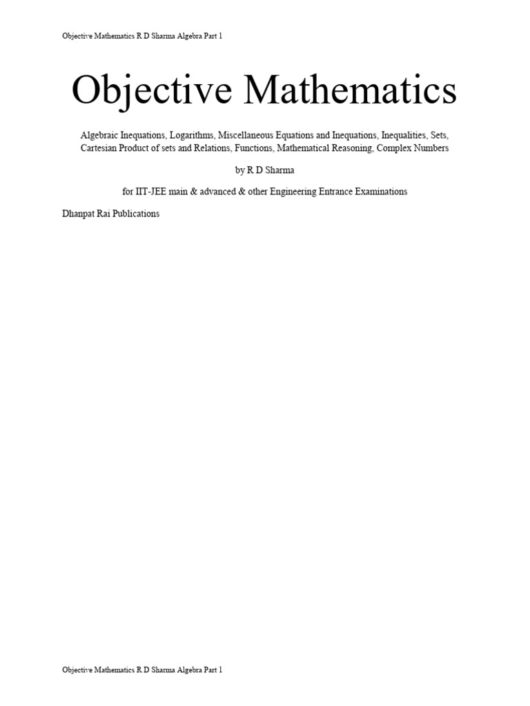 R D Sharma Algebra for JEE Mains | PDF | Algebra | Mathematics