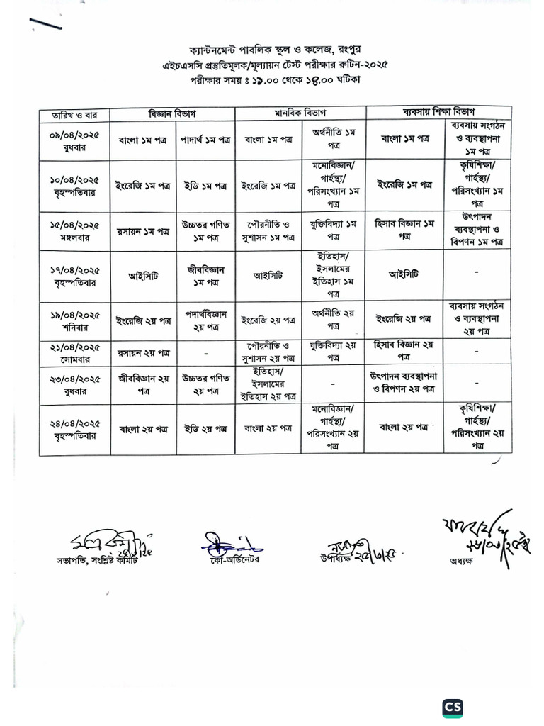 HSC PreparatoryPre-HSC Evaluation 2025 Routine | PDF