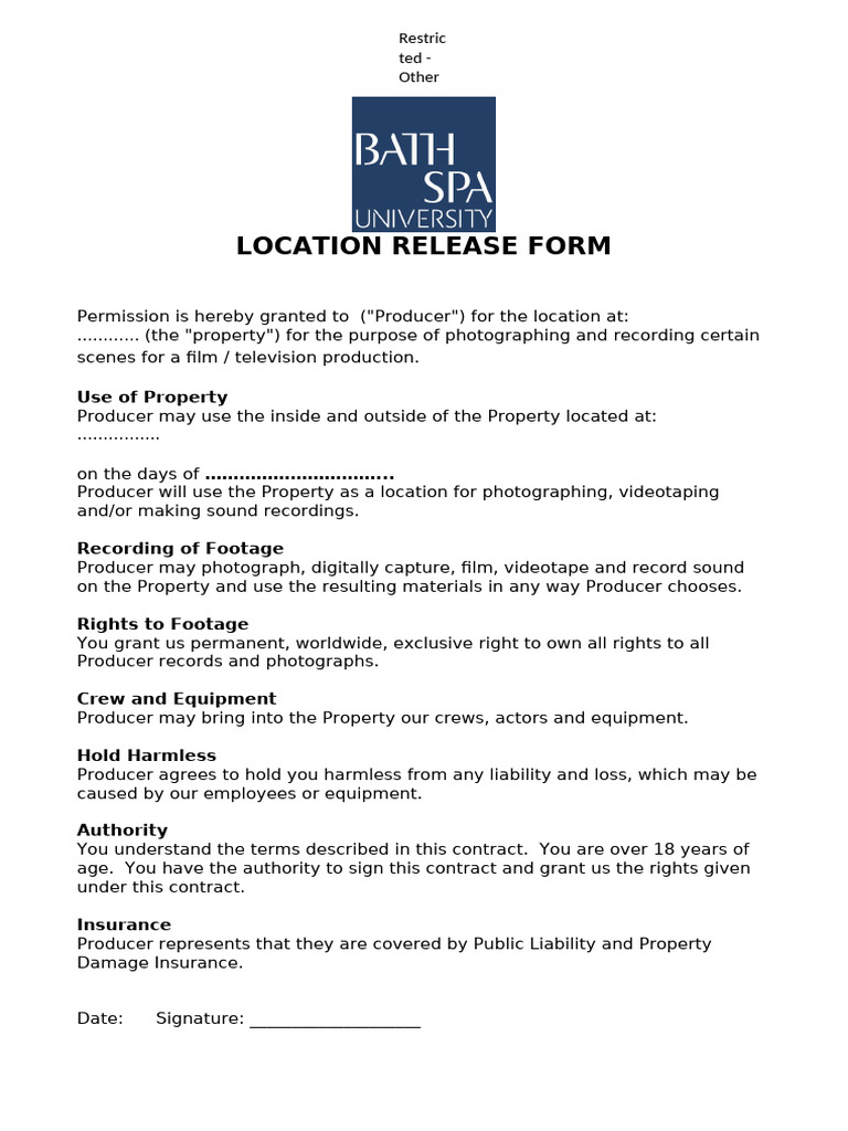 Basic Location Release Form | PDF