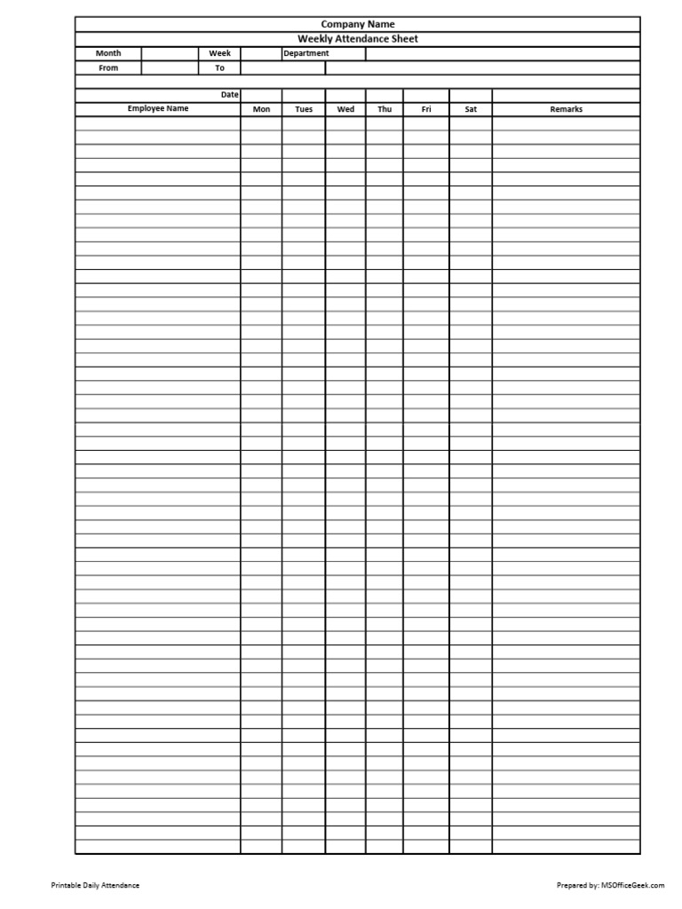 Weekly Attendance Sheet Template | PDF