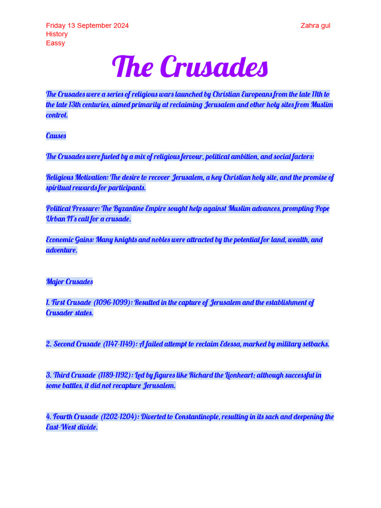 Overview of the Crusades' Impact | PDF