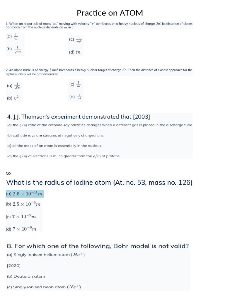 Practice On ATOM | PDF