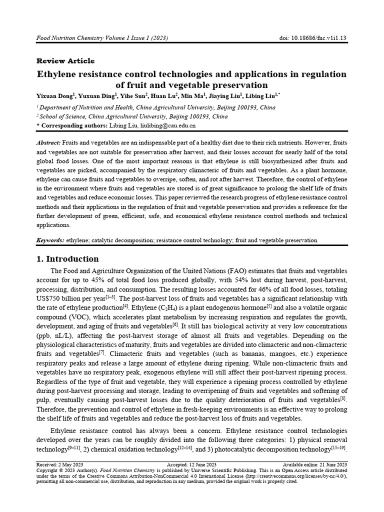 Ethylene Resistance Control Technologies and Applications in Regulation ...