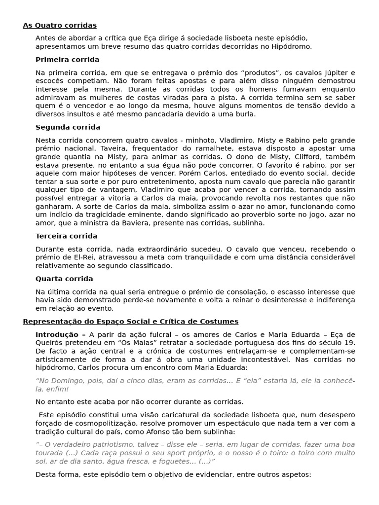 Corridas de Cavalos de Os Maias | PDF