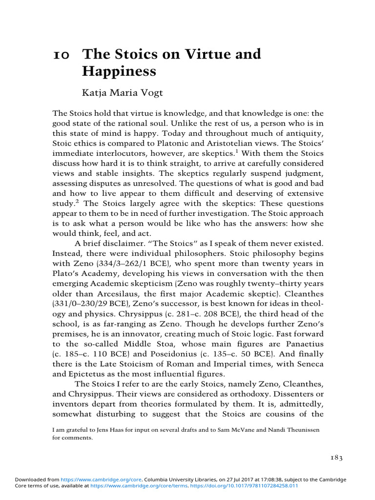 The Stoics On Virtue and Happiness | PDF | Stoicism | Virtue