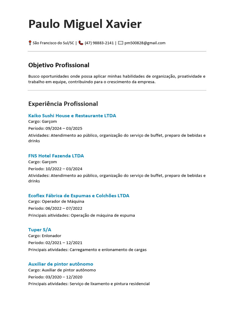 CV-Paulo Miguel Xavier | PDF