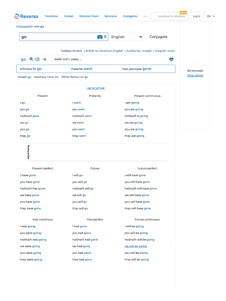 Verb To Go Conjugation | PDF