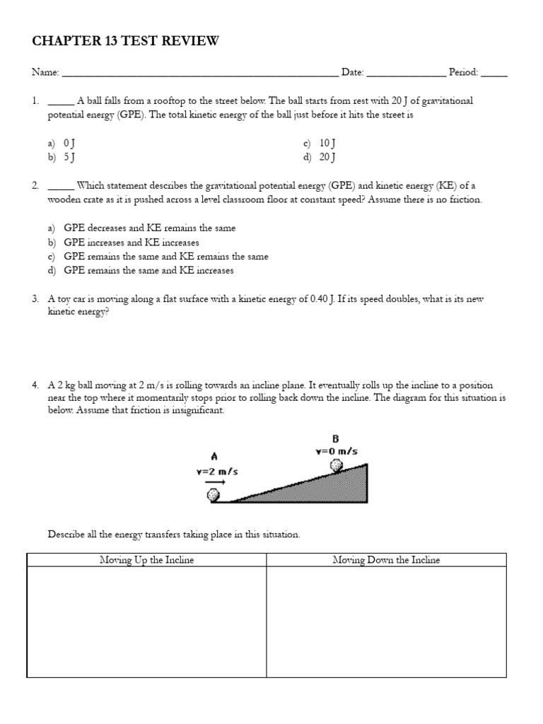 Energy Concepts Test Review | PDF | Kinetic Energy | Potential Energy
