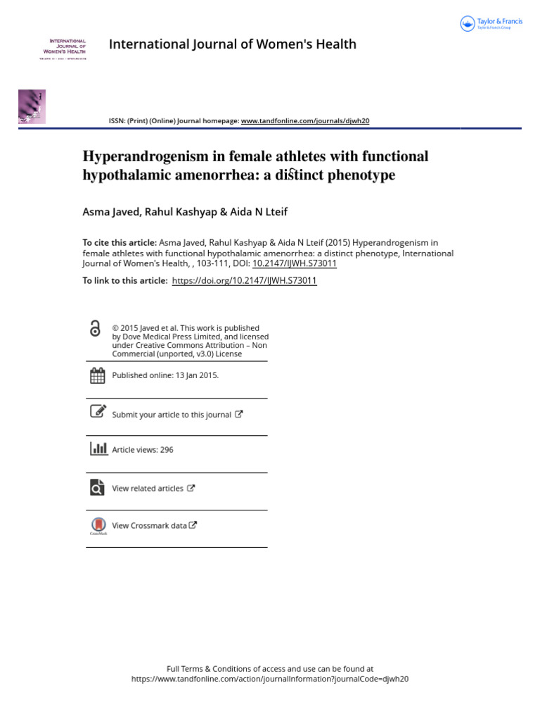 Hyperandrogenism in Female Athletes With Functional Hypothalamic ...