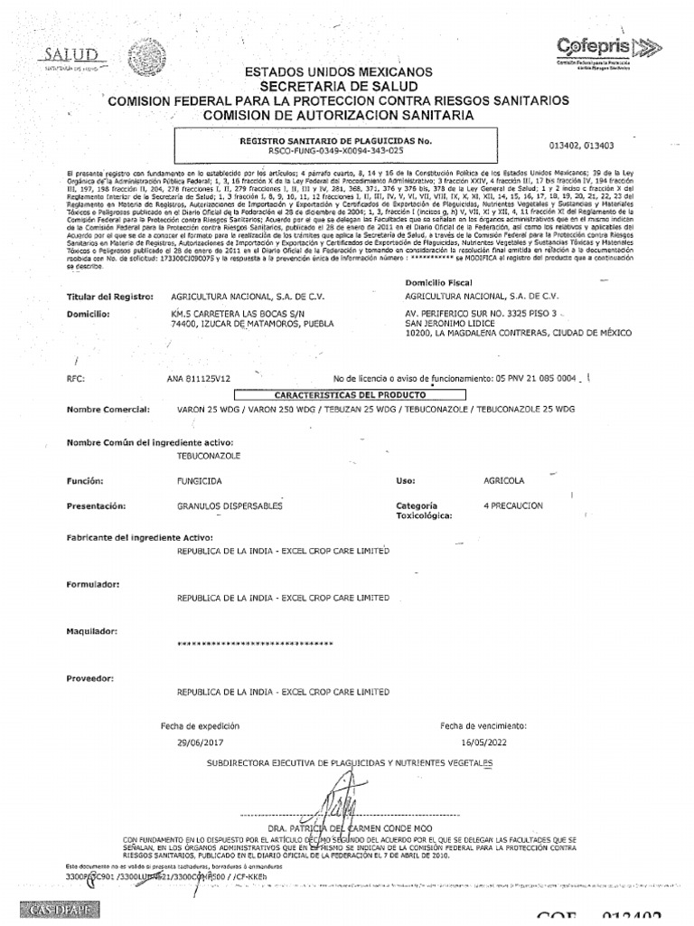 Excel Mexico Tebuconazole Reg | PDF