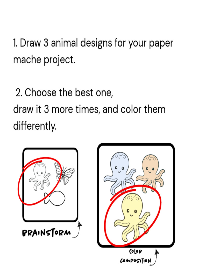 Draw 3 Animal Designs For Your Paper Mache Project. 2. Choose The Best ...