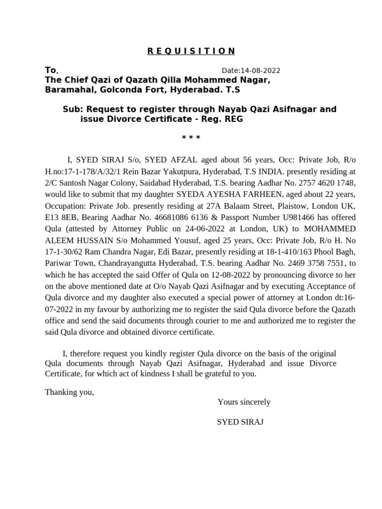 Requisition Syed Siraj | PDF