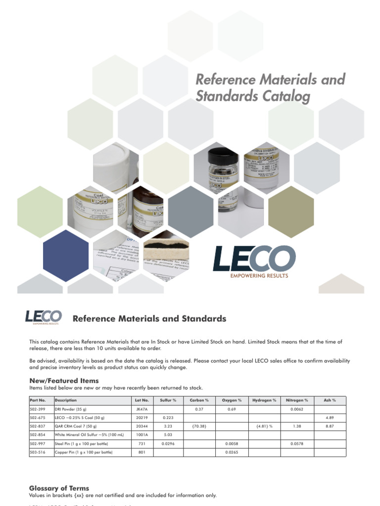 LECO Reference Materials Catalog | PDF | Iron | Oxide