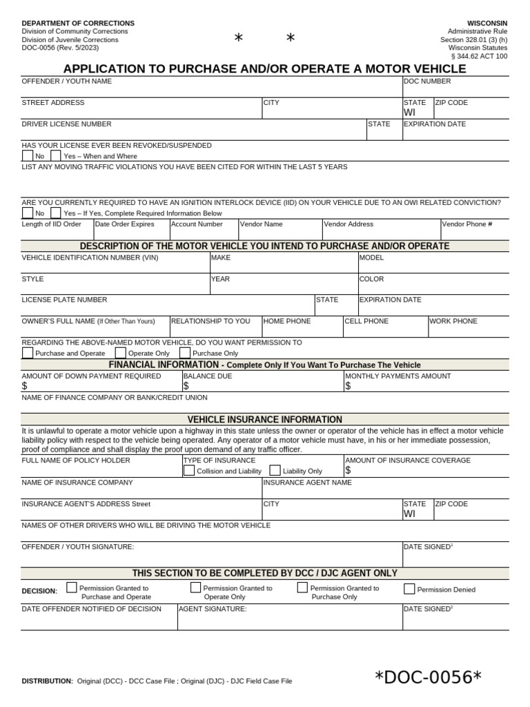 Wisconsin Motor Vehicle Application Form | PDF | Insurance | License