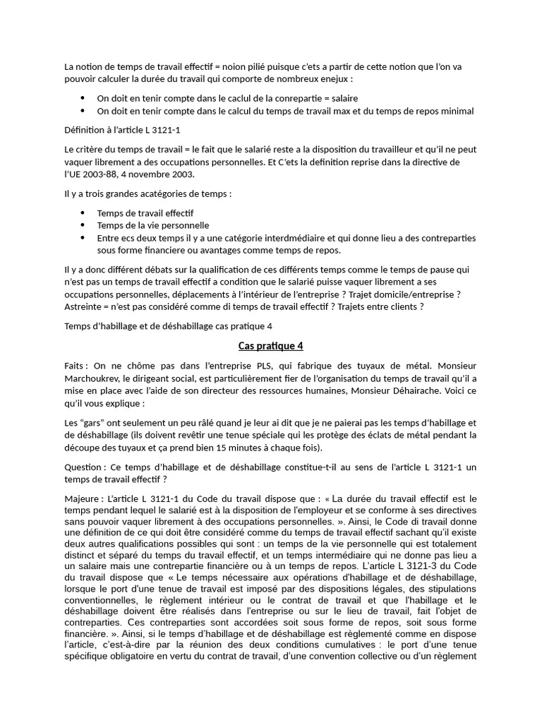 Temps d'habillage et travail effectif | PDF | Heures supplémentaires ...