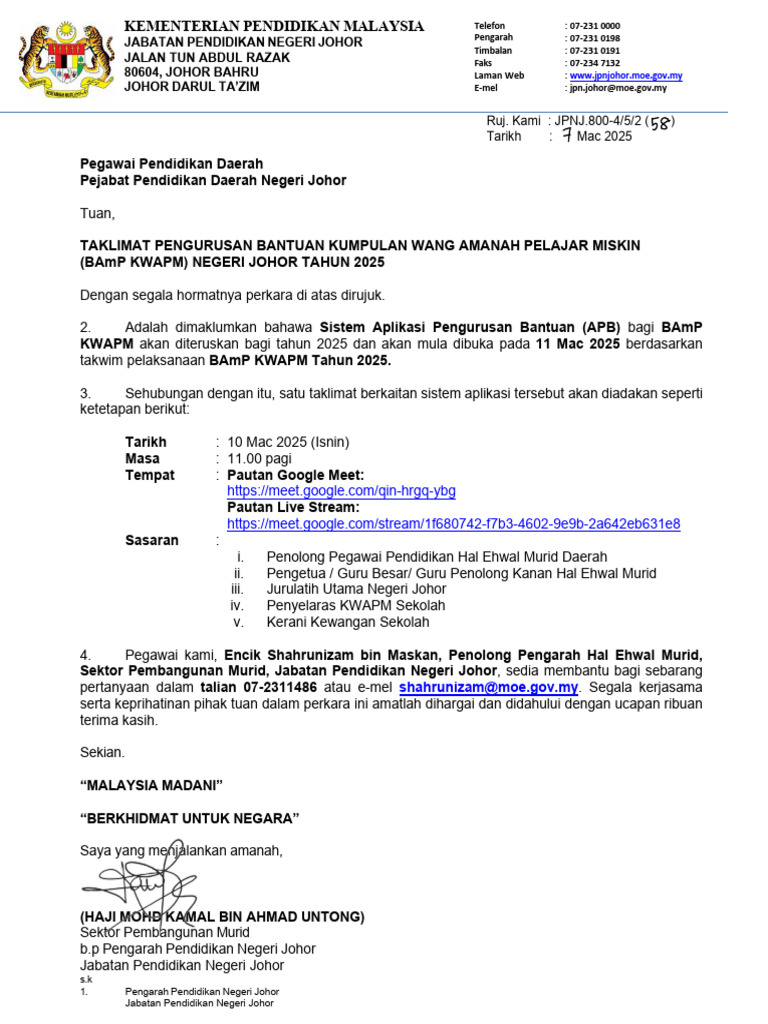 Taklimat Kwamp Negeri Johor | PDF