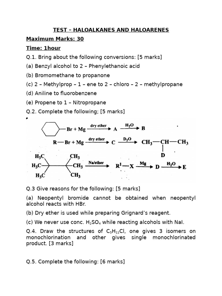 TEST Haloalkanes Till Fittig Reaction | PDF