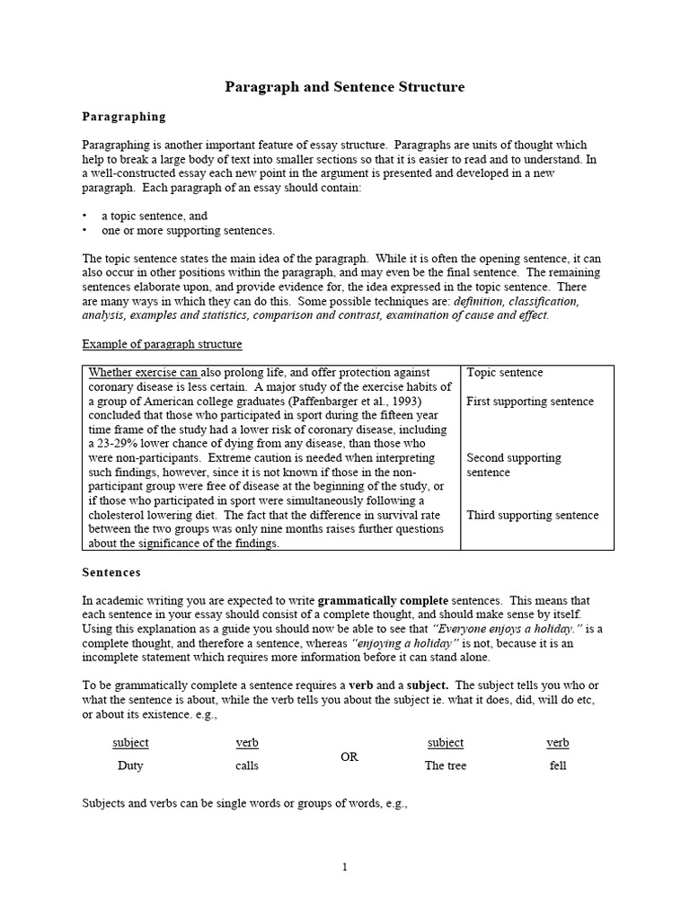 Essays Paragraph and Sentence Structure | PDF | Ellipsis | Subject (Grammar)