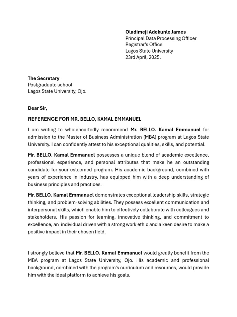 REFERENCE LETTER Corrected BELLO 22 | PDF