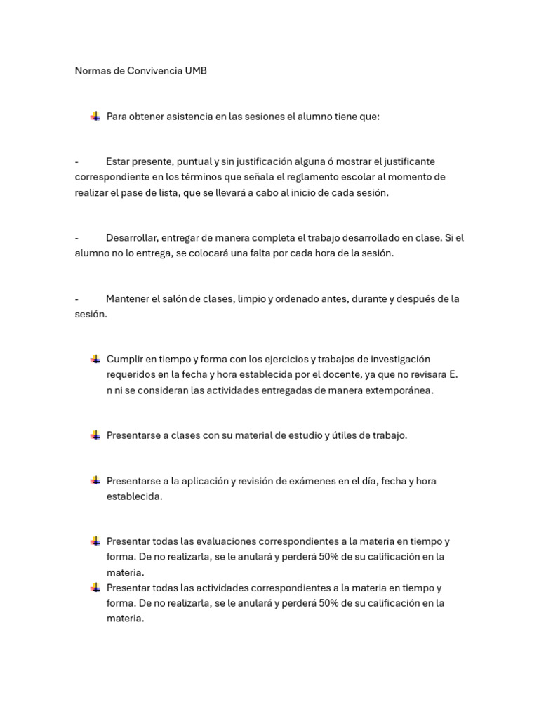 Normas de Convivencia UMB | PDF