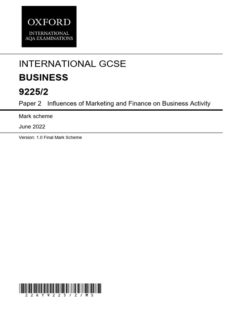 9225 Paper 2 Mark Scheme International Gcse Business Jun22 | PDF ...