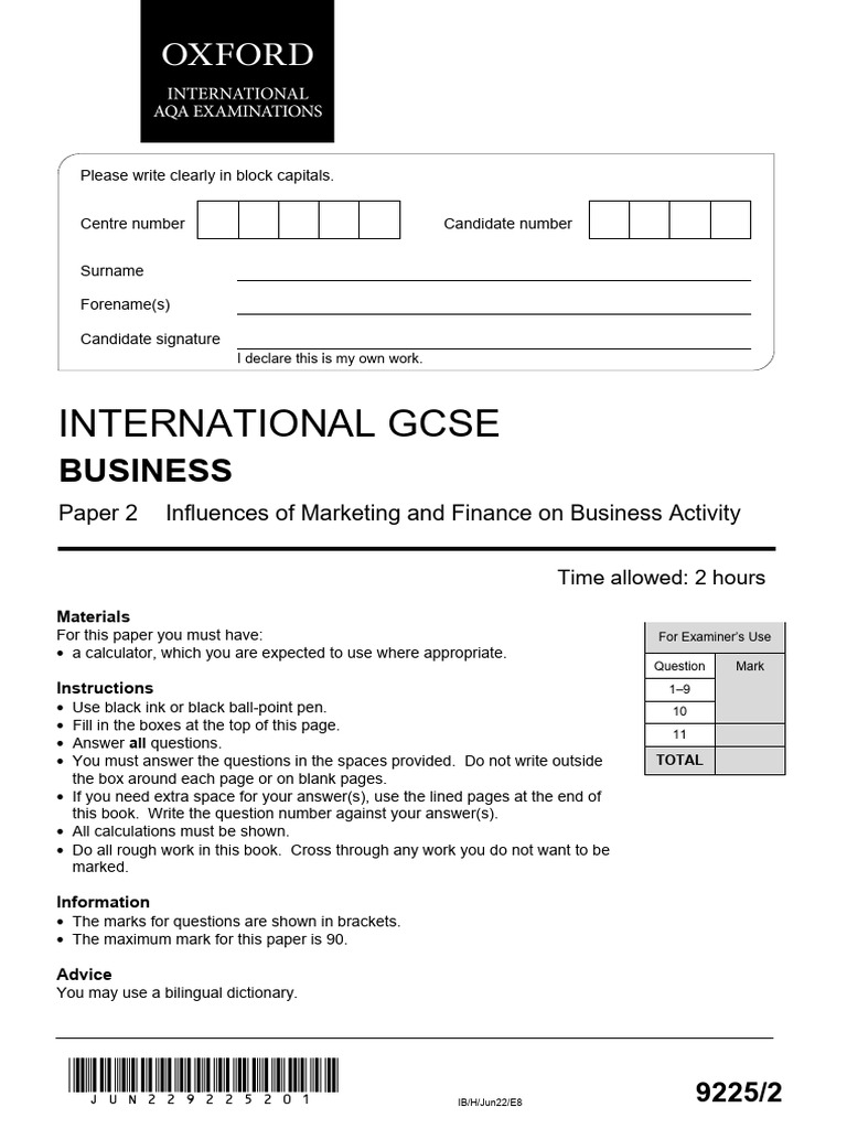 9225 Paper 2 Question Paper International Gcse Business Jun22 | PDF ...