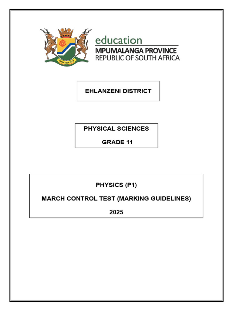Physical Sciences Grade 11 MG March 2025 Test Ehlanzeni | PDF | Force ...
