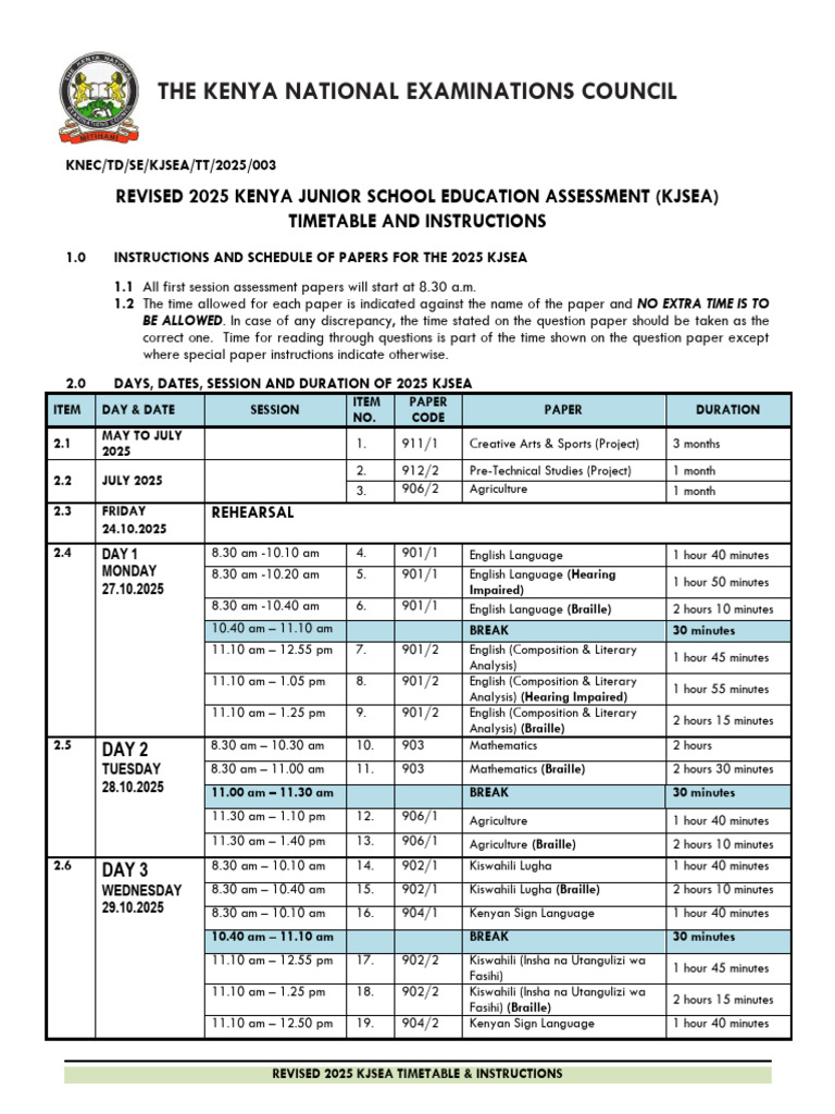 2025 Revised Kjsea Timetable | PDF