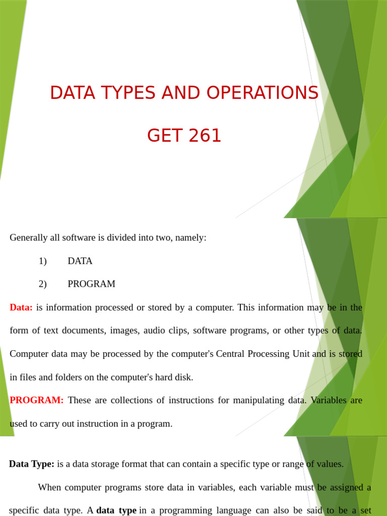 Data Types and Operations | PDF | Integer (Computer Science) | Data Type
