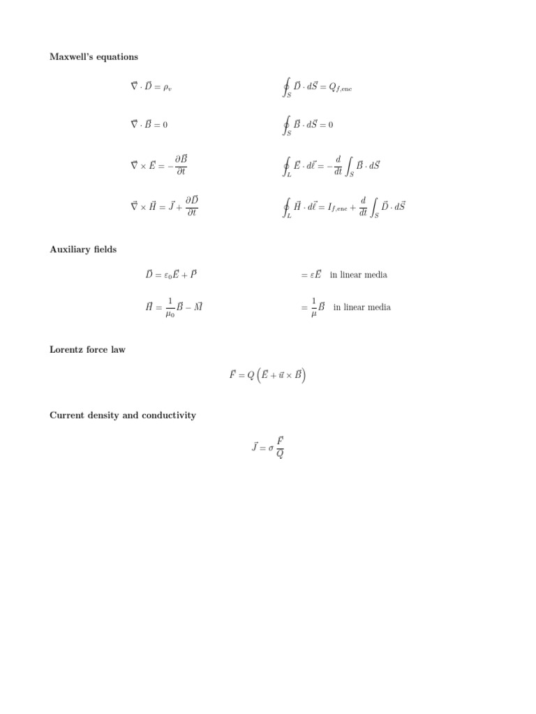 Electromagnetics Formula Sheet | PDF