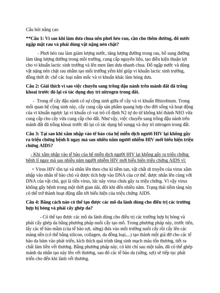 Nâng cao Sinh học HK2 | PDF