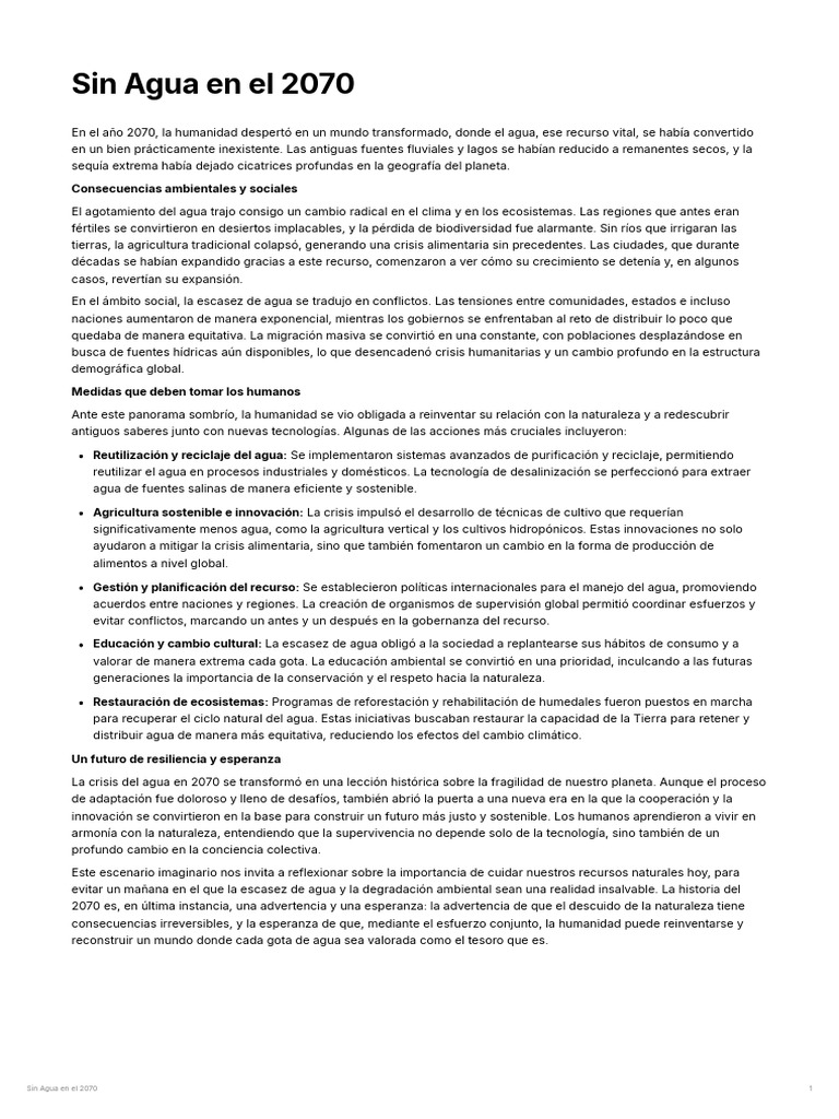 SIn Agua en El 2070 | PDF | Agua | Sustentabilidad