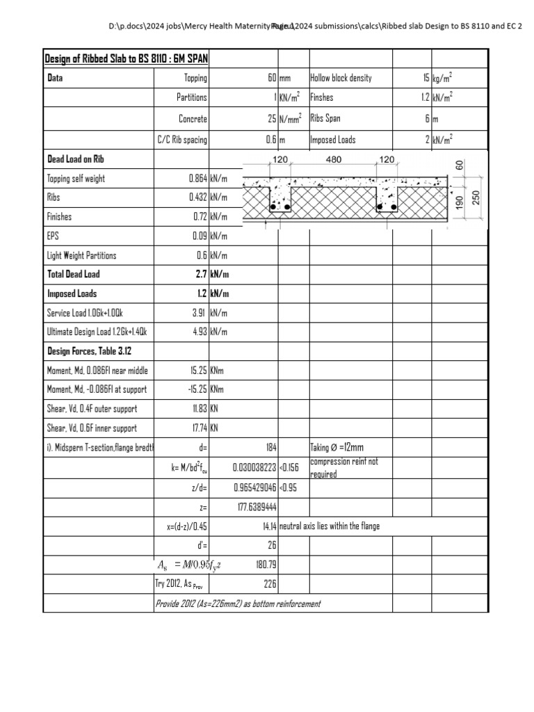 Ribbed Slab Design To BS 8110 and EC 2 | PDF | Structural Engineering ...