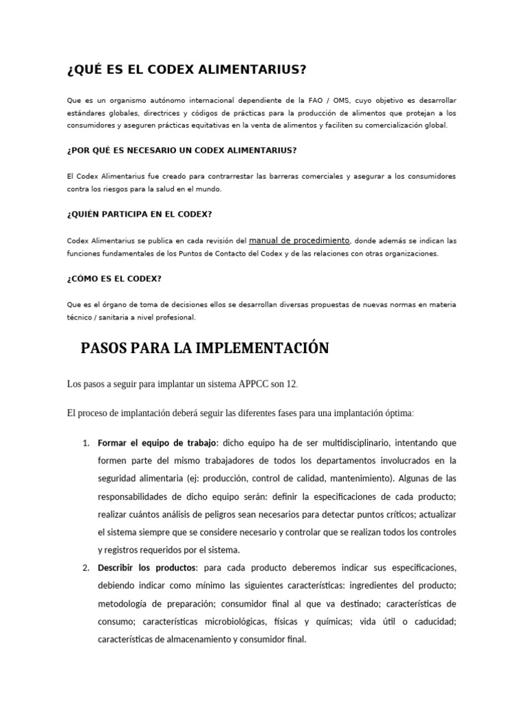 Qué Es El Codex Alimentarius | PDF | Calidad (comercial) | Análisis de Riesgo y Puntos Críticos ...