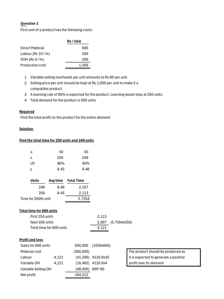 5th Homework - Learning Curve - Product Feasibility | PDF | Financial ...