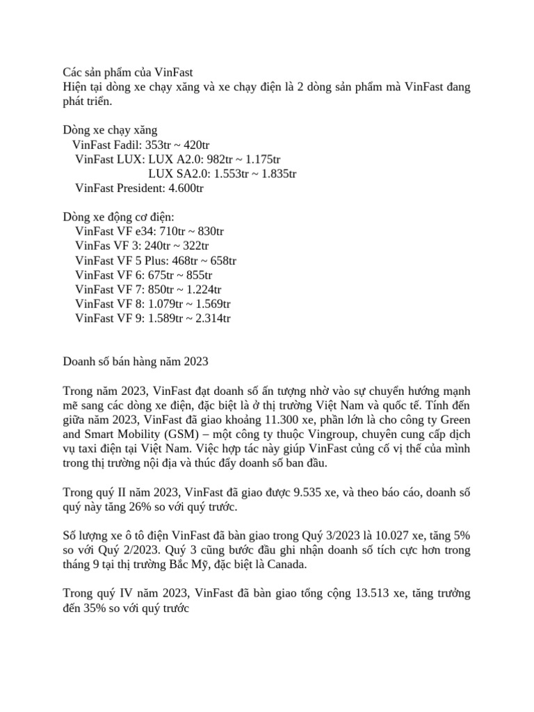 Các sản phẩm của VinFast | PDF