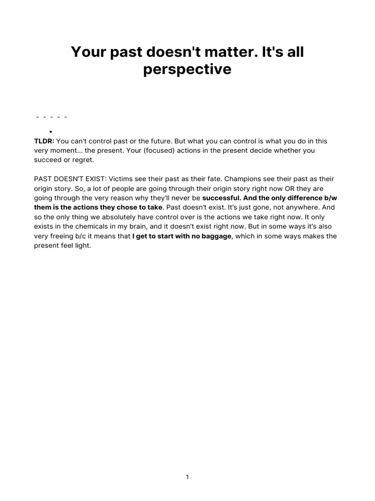 Your Past Doesn't Matter. It's All Perspective | PDF