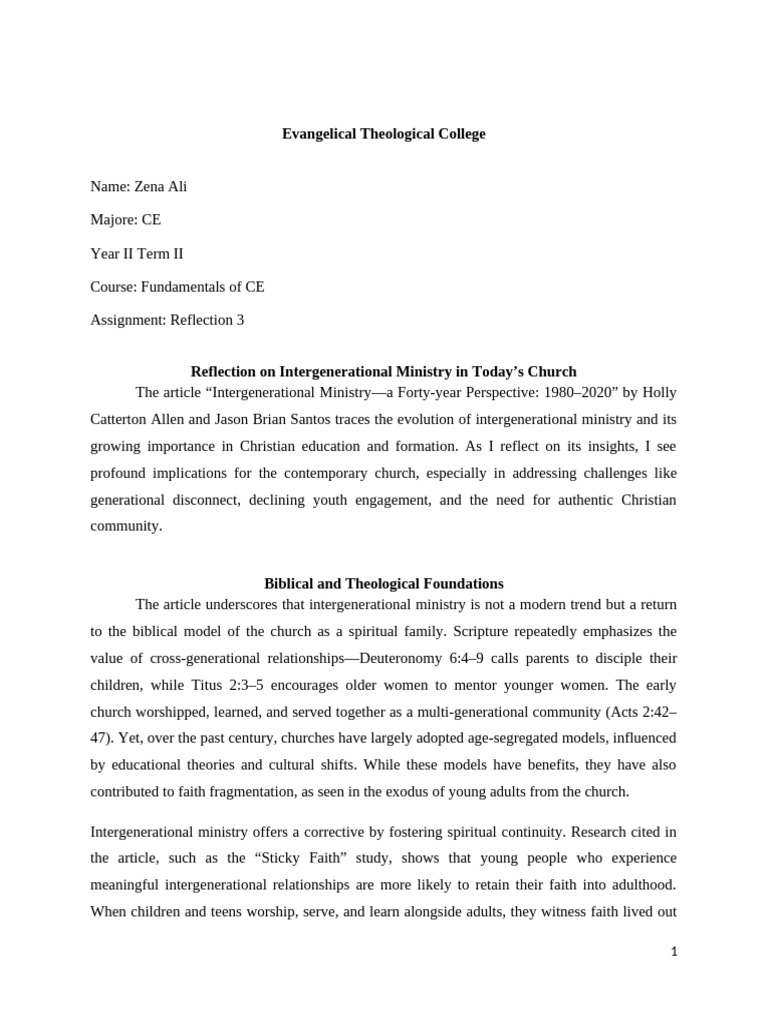 Reflection3 On Intergenerational Ministry | PDF | Bible | Mentorship