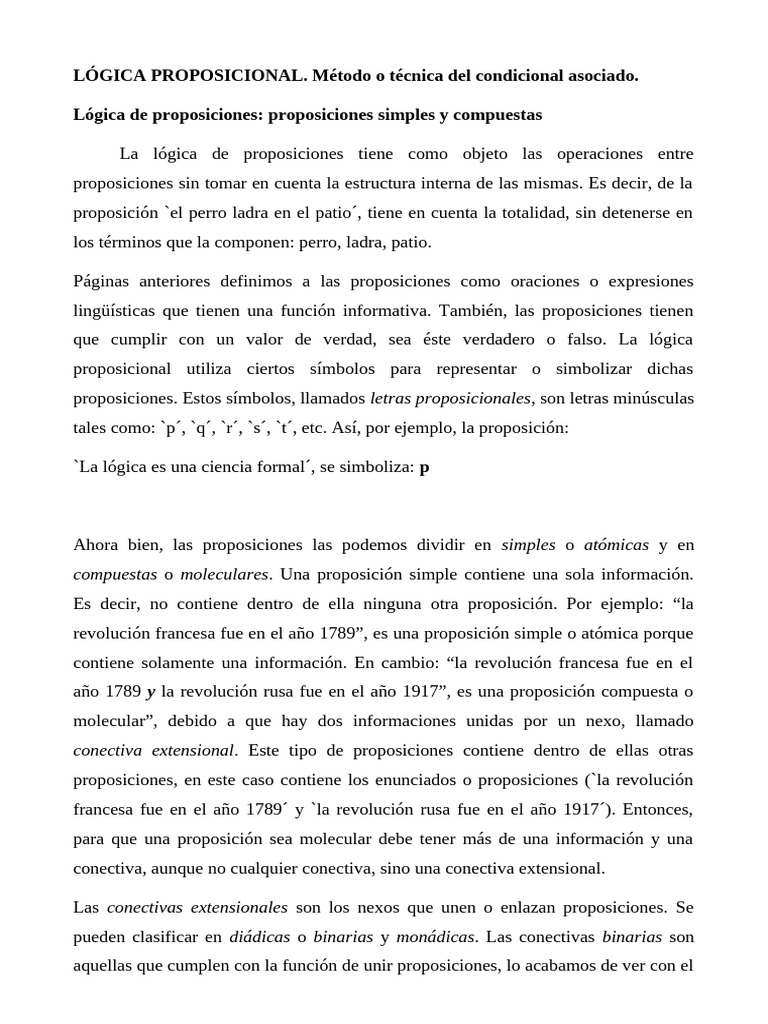 Ficha lógica proposional y condicional asociado | PDF | Proposición ...