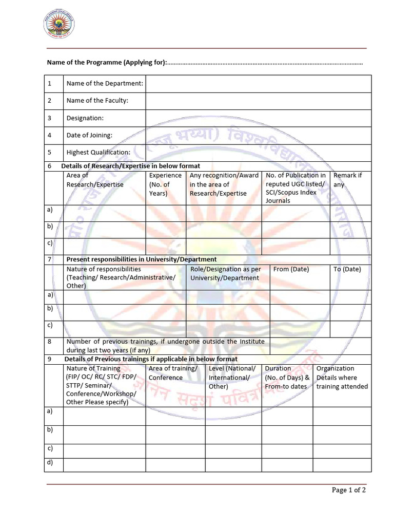 PRSU Application For FIP OC RC Etc | PDF