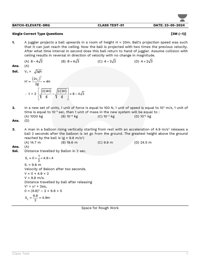 Elevate SRG CT - 01 - (23-05-2024) | PDF | Acceleration | Velocity