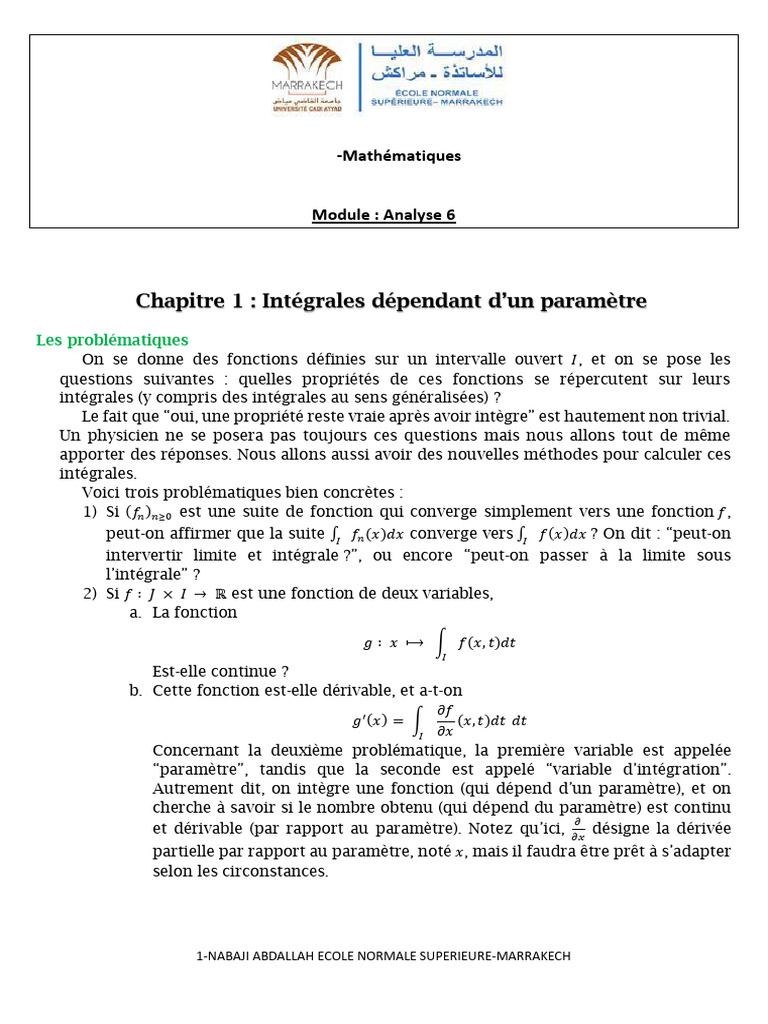 Intégrales à Paramètres et Propriétés | PDF | Intégral | Limite ...