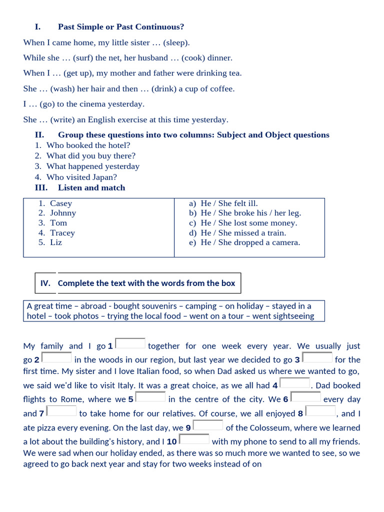 Past Tense Practice and Holiday Stories | PDF