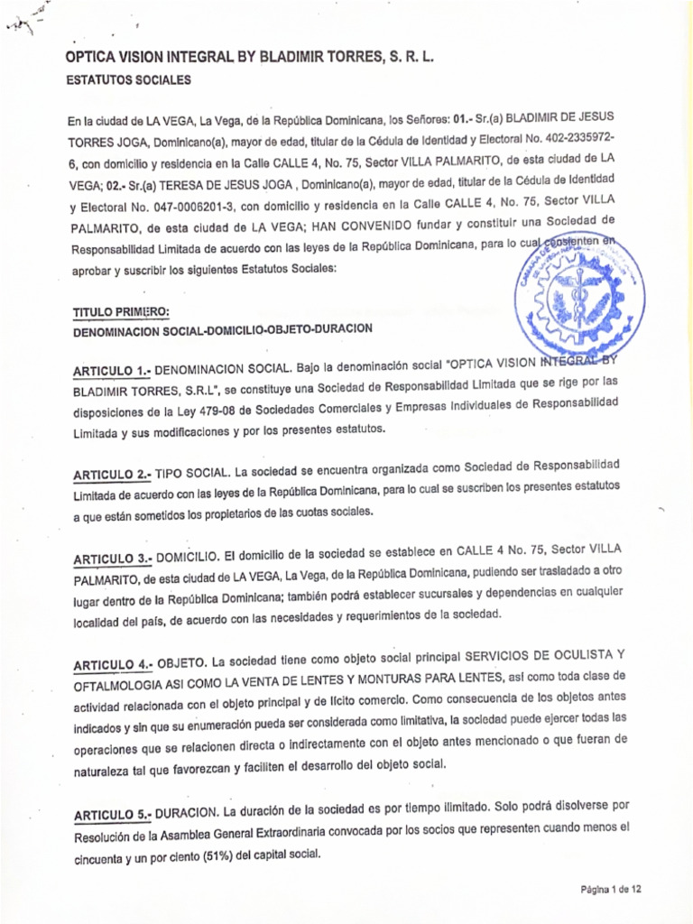 Estatutos Optica Vision Integral | PDF