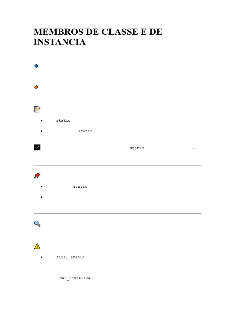 Membros De Classe E Instância Em Java Pdf Classe Programação De 3553