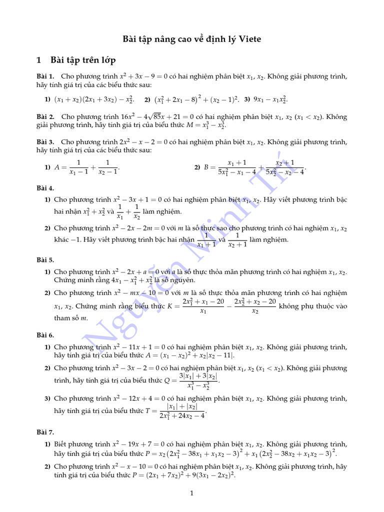 Bài Tập Nâng Cao Định Lý Viete | PDF