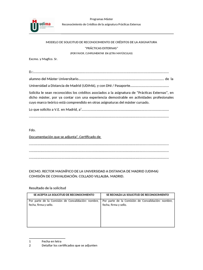 Modelo de Solicitud de Convalidación | PDF